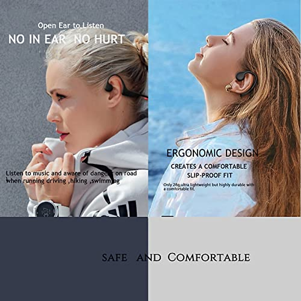 Waterproof Bone Conduction Bluetooth Headphones Ultralight Swimming Headphones IP68 Waterproof Bluetooth 5.3 Open Ear Wireless Sports Headset with MP3 Play 16G Memory for Running Swimming (Black Red)