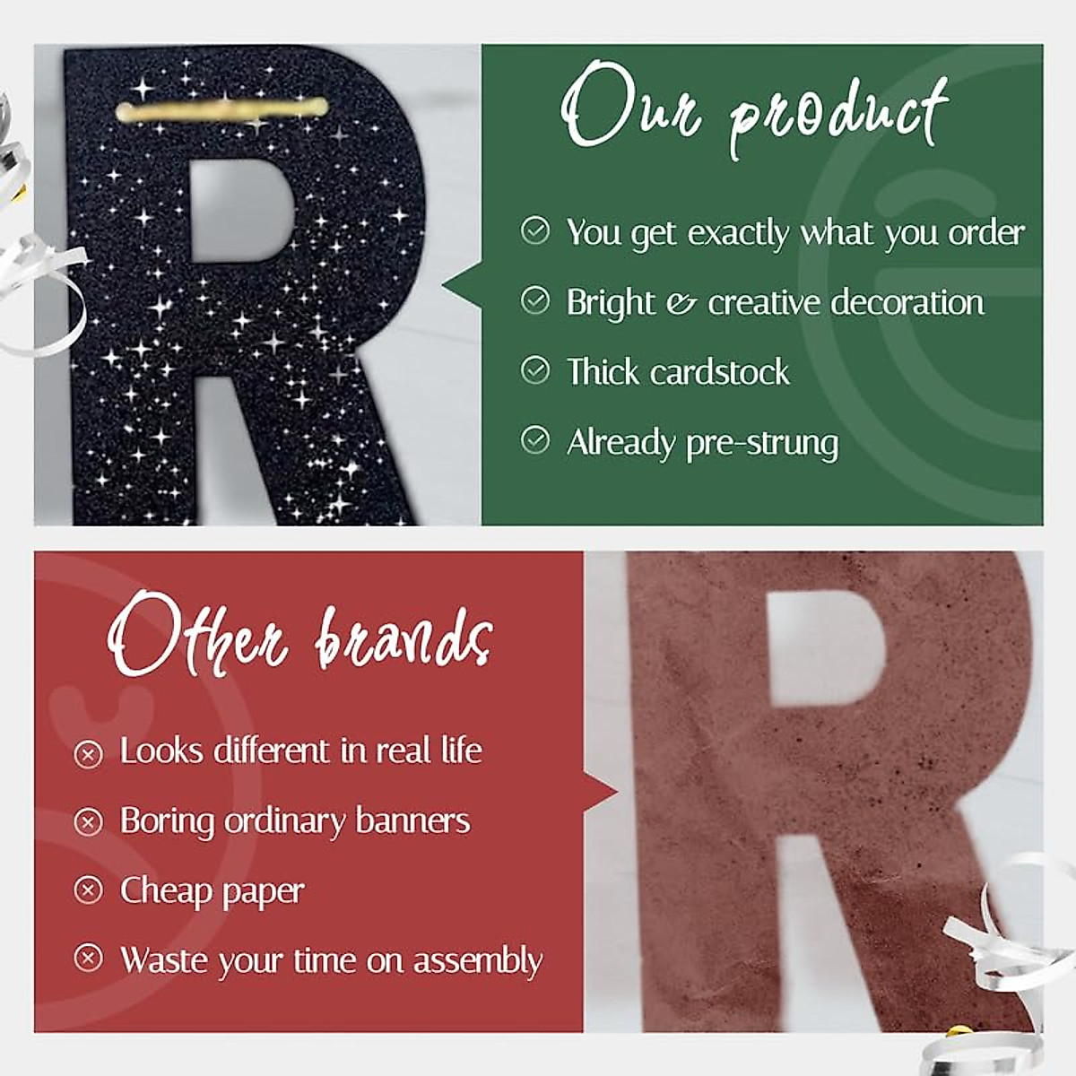 Pre-Strung Older Wiser Hotter Birthday Decorations - Creative Shining Black Happy Birthday Banner - No DIY Party Decorations For Men And Women - Funny Happy Birthday Sign - Thick Cardstock - 9.8 Ft