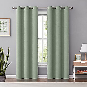 Melodieux Linen Green Blackout Curtains 84 Inches Long for Bedroom, Living Room Darkening Thermal Insulated Farmhouse Burlap Grommet Drapes, 42 x 84 Inch, 2 Panels
