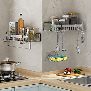 Kayfia Shower Caddy Basket Shelf with Soap Holder, 3 Pack Adhesive Organizer, No Drilling Rustproof Alloy Steel Mounted Racks with Towel Bar for Kitchen Bathroom Shampoo Storage (Silver Grey)