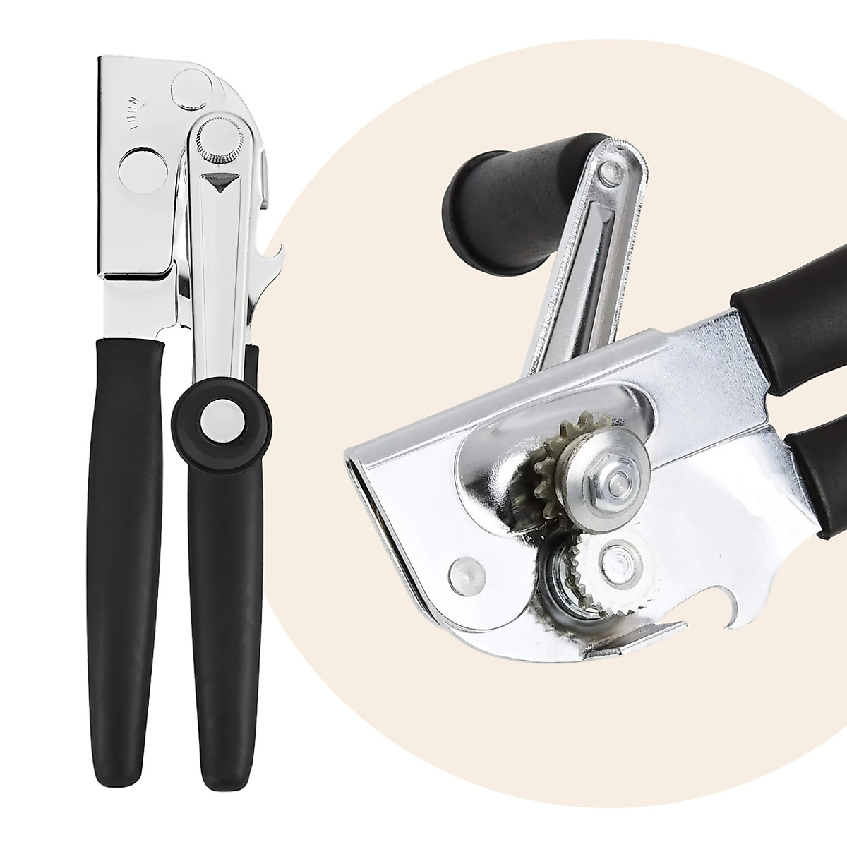 LUSAN STORE Crank Handle Commercial Can Opener - Heavy Duty Manual Can Opener with Ergonomic Cushioned Non-Slip Handles, Smooth Edge with Stainless Steel Blade