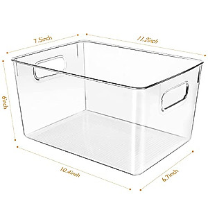 5 PACK Clear Plastic Storage Bins –Pantry Organization and Storage Bins-Cabinet Organizers-Fridge Organizer-Household Food Storage Baskets for Countertops, Refrigerator, Bedrooms, Bathrooms