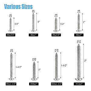 DYWISHKEY 310 Pieces #6#8#10#12 Stainless Steel 304 Phillips Pan Head Self-Tapping Screws, Wood Screws Assortment Kit