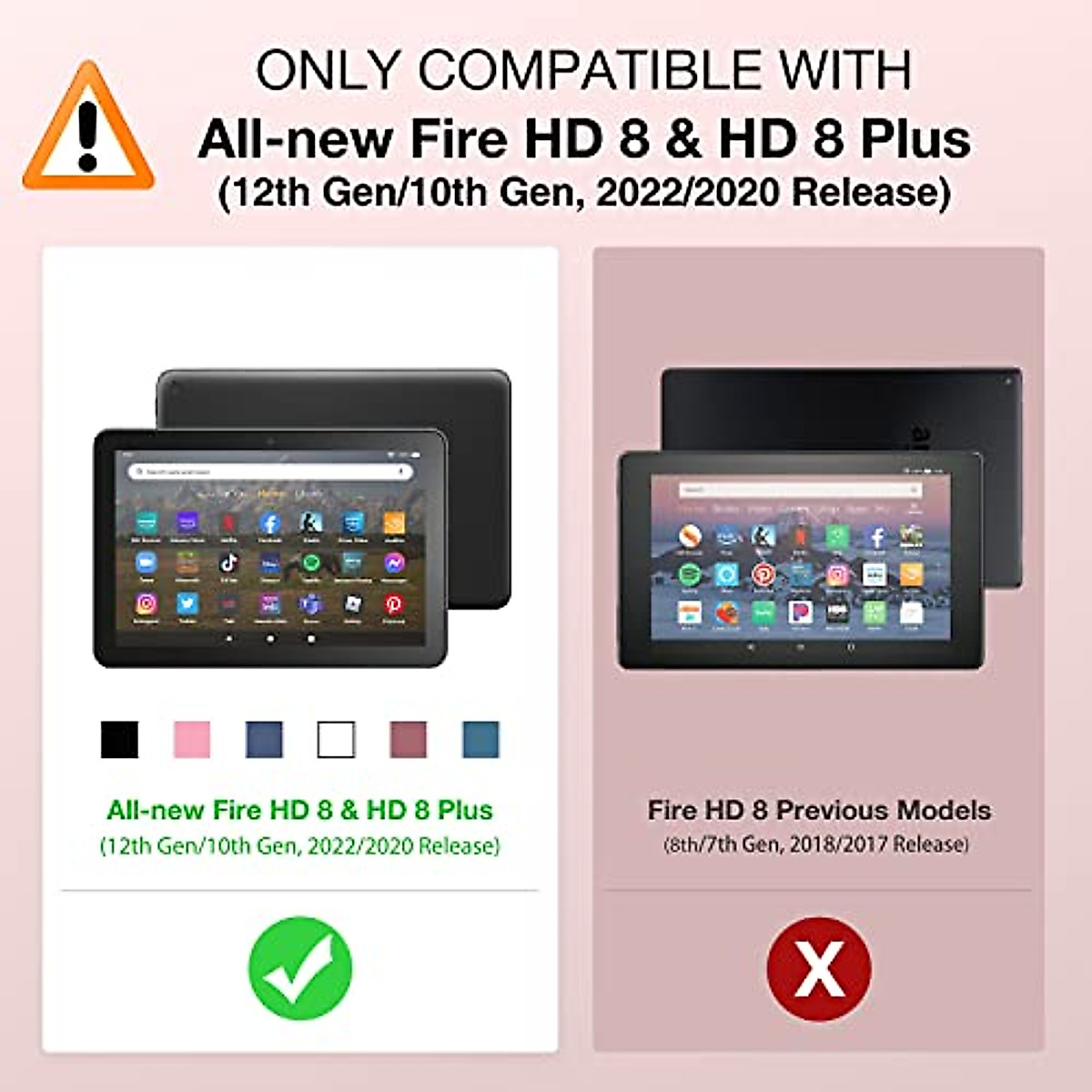 MoKo Case Fits All-New Amazon Kindle Fire HD 8 & 8 Plus Tablet(12th Generation/10th Generation, 2022/2020 Release) 8",Trifold Stand Cover with Translucent Backshell with Auto Wake/Sleep,Rose Gold