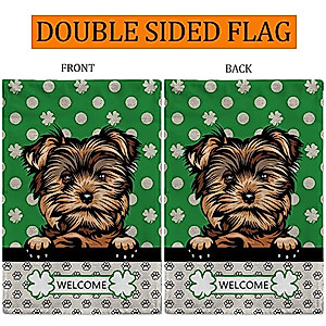 MALIHONG St.Patrick Day Polka Dot Shamrock Clover Garden Flag Doberman Dog 12.5x18 Inch Double Sided Dog Prints Small Flag Outdoor Yard Decoration Banner