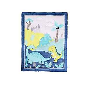 HUPO 4 PC Dinosaur Crib Bedding Sets for Baby Boys,Yellow/Navy Blue Nursery Crib Set Including Crib Skirt/Crib Quilt/2 Crib Sheet