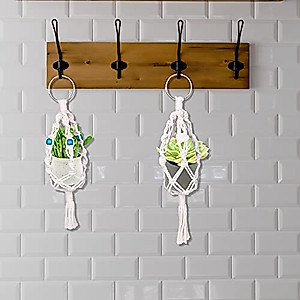 SAVITA 4 Pcs Car Plant Hangers, Mini Macrame Plant Hanger, Rear View Mirror Charm Hanging Plant Holder Accessories for Succulent Chlorophytum Car (White, 4 Styles)