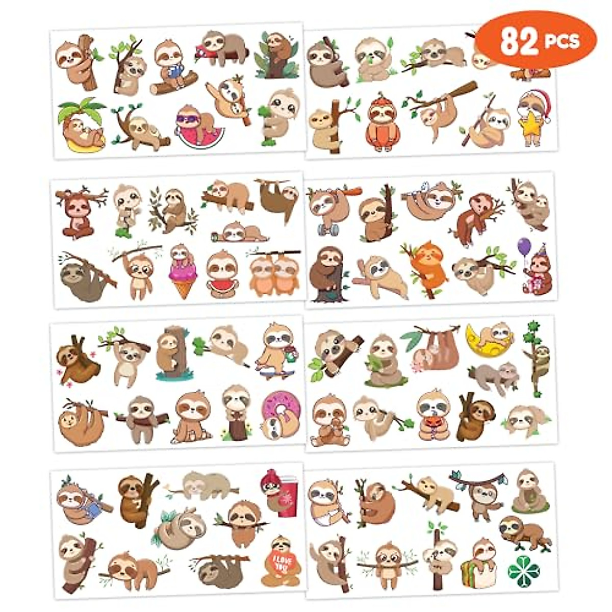 Sloth Temporary Tattoos Sticker for Kids 82 PCS Jungle Animal Themed Birthday Party Supplies Favors Decorations Gifts for Girls Boys Baby Showers Prizes Cute Tattoo School Reward Halloween Christmas