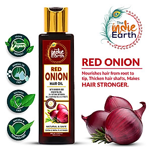 Red Onion Hair Growth Oil - Anti Hair Fall Enriched with 29+ Natural Herbs, Extracts & Oils Including Argan, Jojoba, Rosemary & Black Seed - 200ml