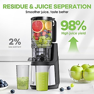 Masticating Juicer, 350W Slow Cold Press Juicer with 5.8" Extra-Large Feeding Chute, Juicer Machines for Whole Fruits and Vegetables, Easy to Clean with Brush