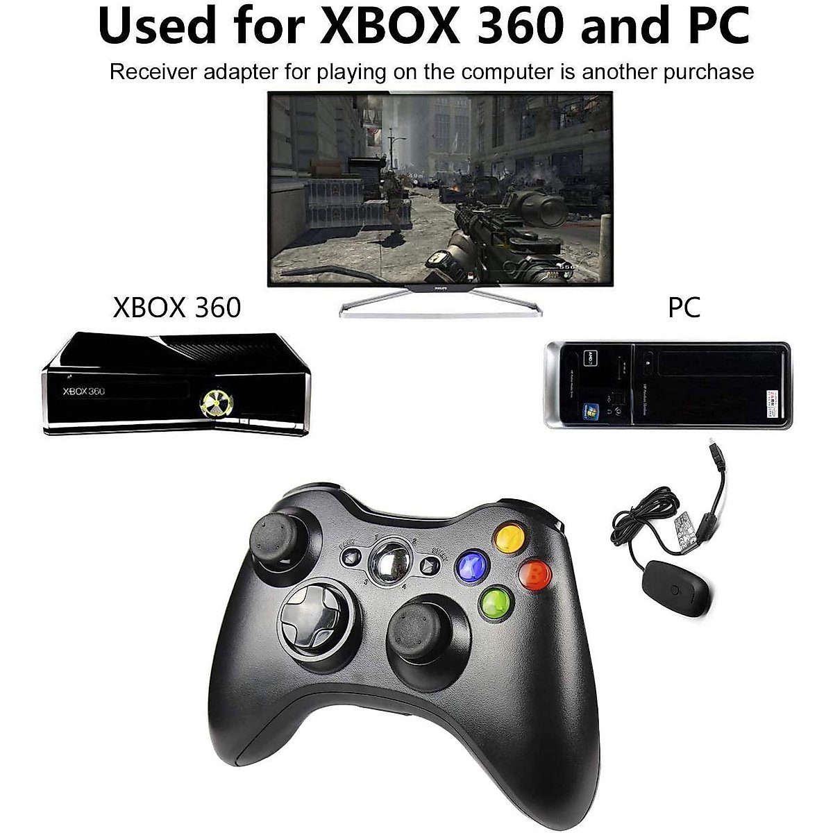 Etpark Wireless Controller for Xbox 360, Xbox 360 Joystick Wireless Game Controller for Xbox 360 & Slim Console and PC Windows XP/7/8/10(Black)