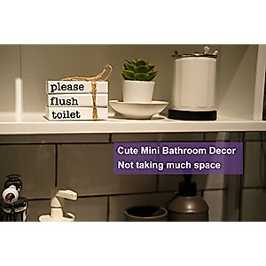 Farmhouse Mini Bathroom Sign Decor Funny Wooden Book Stack for Bathroom Tray Decor Bathroom Shelf Sitter 2 Signs in 1 Reversible Mini Book Set of 3 for Restroom Decor Bathroom Wooden Rustic Sign