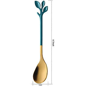 AnSaw Gold Small Swan Base Holder With Green & Gold 10Pcs 4.7Inch leaf Handle Coffee Spoon Set