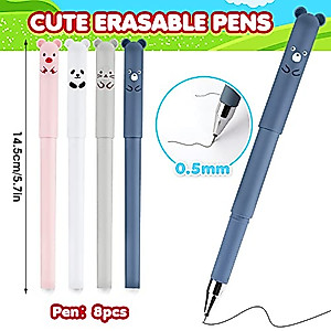 TIESOME 8 Pack Erasable Pens, Cute Cartoon Animal Rollerball Pens Erasable 0.5 mm Black Ink Gel Pens Friction Pens for Kids Students School Study Supplies Office Gift (8 Pens black ink)