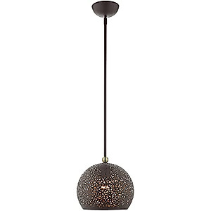 Livex Lighting 49181-07 1 Light Bronze Pendant Black W/ Antique Brass Accents