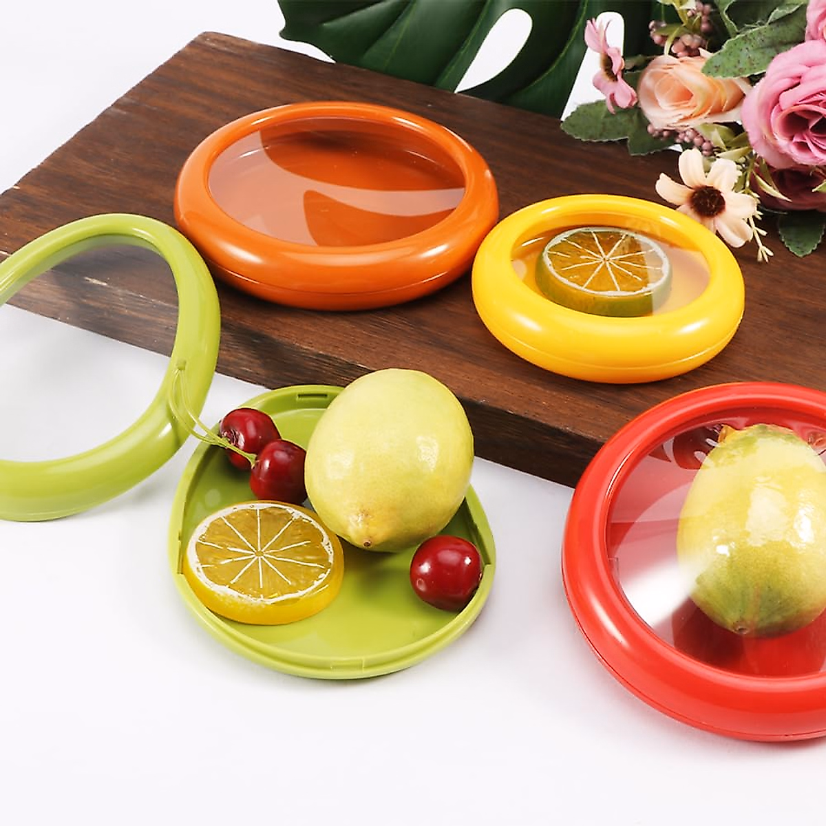 Trasylph Silicone Fruit Storage Box, 4pcs Fruit and Vegetable Storage Containers Set for Fridge, Avocado Saver and Tomato Holder Onion Storage Container Fresh Stretch Pod for Fridge Keep Fresh