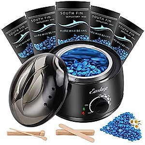 Waxing Kit Wax Warmer Easkep - Wax Kit Hair Removal 6 Adjustable Temperature with 5 Packs Hard Wax Beads and 20 pcs Wooden Applicator Sticks Painless for Legs Face Underarm Bikini Brazilian…