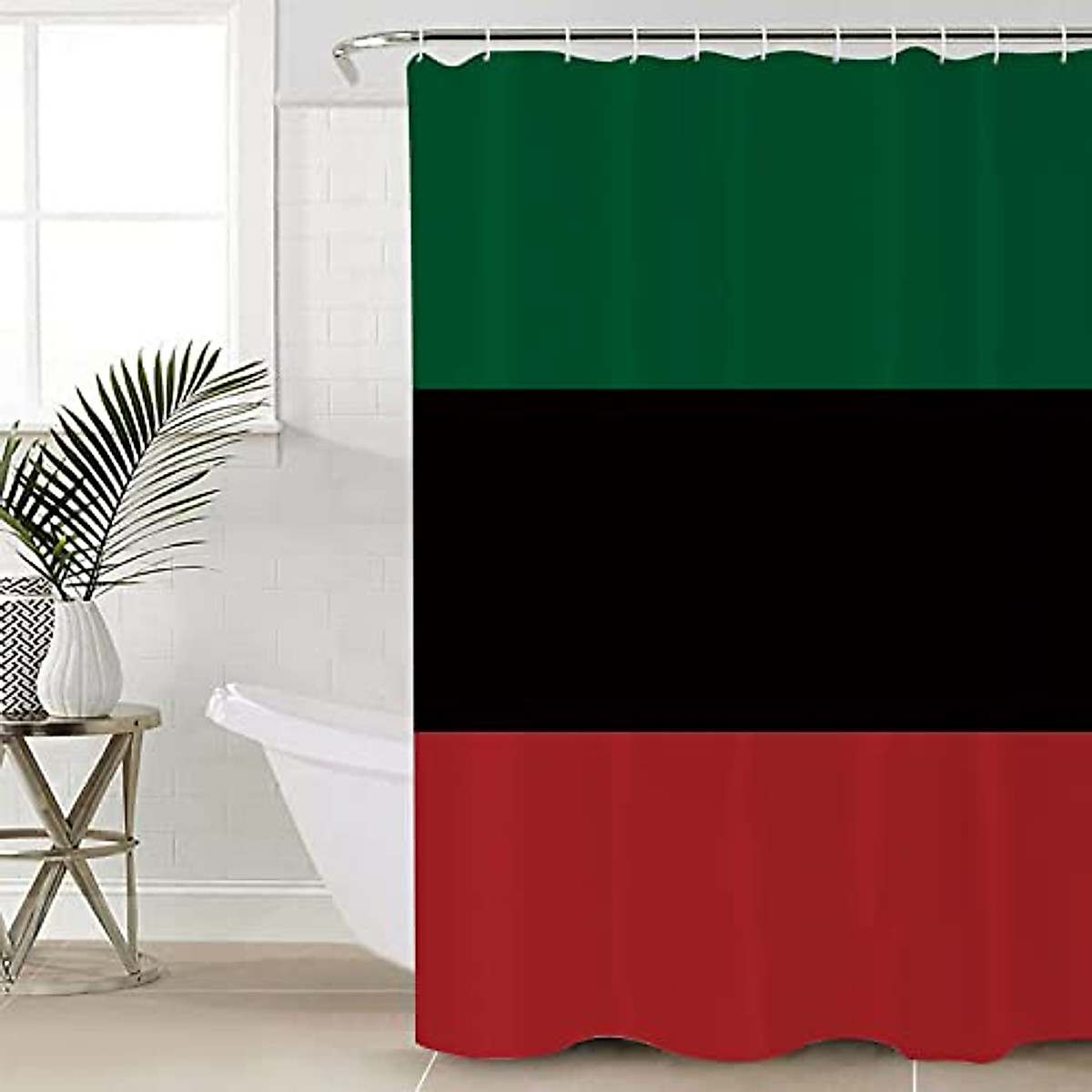 Shower Curtain Set with Bathroom Rugs and Mats Independence Day USA Flag Black Red Green Stripe Bathroom Rugs Set 4 Piece, Non-Slip Rugs,Toilet Lid Cover Bath Mat, Waterproof Shower Curtain for Tub