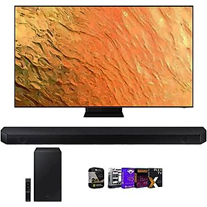 SAMSUNG QN75QN800B 75 Inch QN800B Neo QLED 8K Smart TV Bundle HW-Q600B 3.1.2ch Soundbar, Tech Smart USA Audio Entertainment Essentials Bundle & 2 YR CPS Enhanced Protection Pack