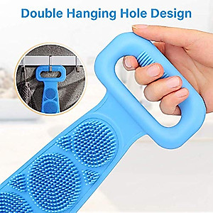 Silicone Bath Brush for Shower- Back Body Brush Scrubber, Shower Pull-tab Double-Sided Long Strip Silicone Bath Belt, Easy to Clean-Exfoliate, Blue