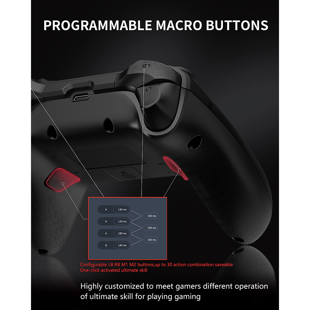 BEITONG Asura 2 Pro PC Game Controller Wireless Gamepad Joystick Hall Effect Trigger For Windows 7 8 10 11,Android TV,Steam,Tesla,Simulator,with Programmable M Buttons (Black)