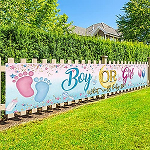 Gender Reveal Yard Sign,Boy or Girl Banner and Blue Pink Balloons,What Will Baby Be Boy or Girl Gender Reveal Party Supplies