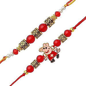 Set of 2 Rakhi for Brother Rakhi Thread for Bhai Bhabhi Bhaiya Bhatiji veera Raksha Bandhan Rakhi Set Dora Bracelet Kalwa with gift Pack in Red Bag Brother Sister Indian Traditional Festival
