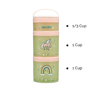 Whiskware Stackable Snack Containers for Kids and Toddlers, 3 Stackable Snack Cups for School or Travel, Unicorn