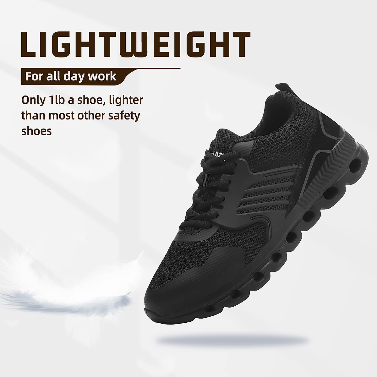Steel Toe Sneakers for Men Women Lightweight Air Cushion Safety Shoes Breathable Steel Toe Shoes Comfortable Work Shoes Black