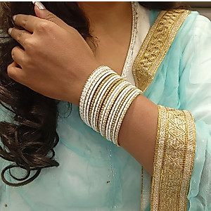 Efulgenz Indian Bangle Set Rhinestone CZ Plain Metal Bracelet Bangle Jewelry for Women (White (Set of 20 Pcs), 2-4)