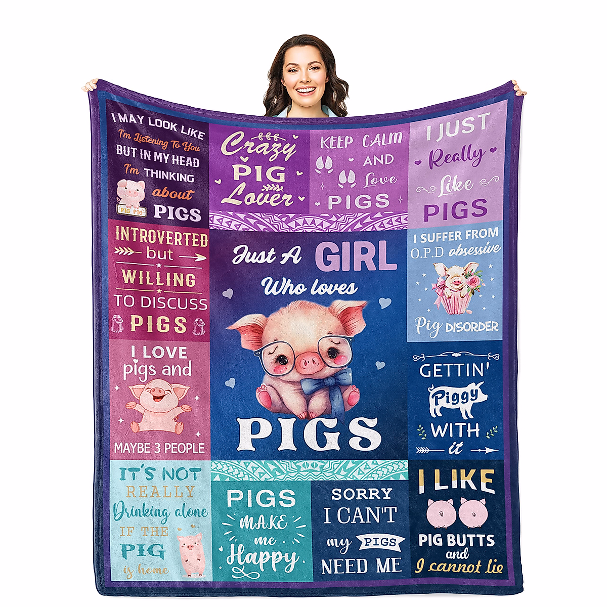 Solzien Pig Blanket 60"X50", Pig Gifts for Pig Lovers Women, Pig Gifts for Girls, Pig Decor for Pig Lovers, Cute Throw Pig Blanket, Pigs in A Blanket, Pig Themed Gifts, Just A Girl Who Loves Pigs