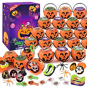 ATFUNSHOP 240PCS Halloween Party Favors 30Packs Prefilled Small Pumpkins With Assorted Halloween Toys In Bulk Trick or Treat Miniatures for Classroom Students Exchange Halloween Carnival Prizes