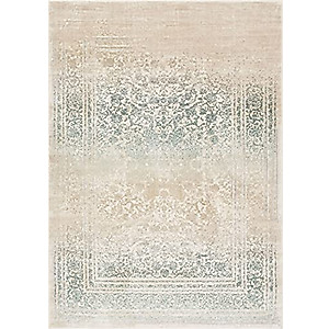 Well Woven Kensington Melange Blue Modern Oriental Medallion Vintage Distressed Area Rug 7'10" x 10'6"