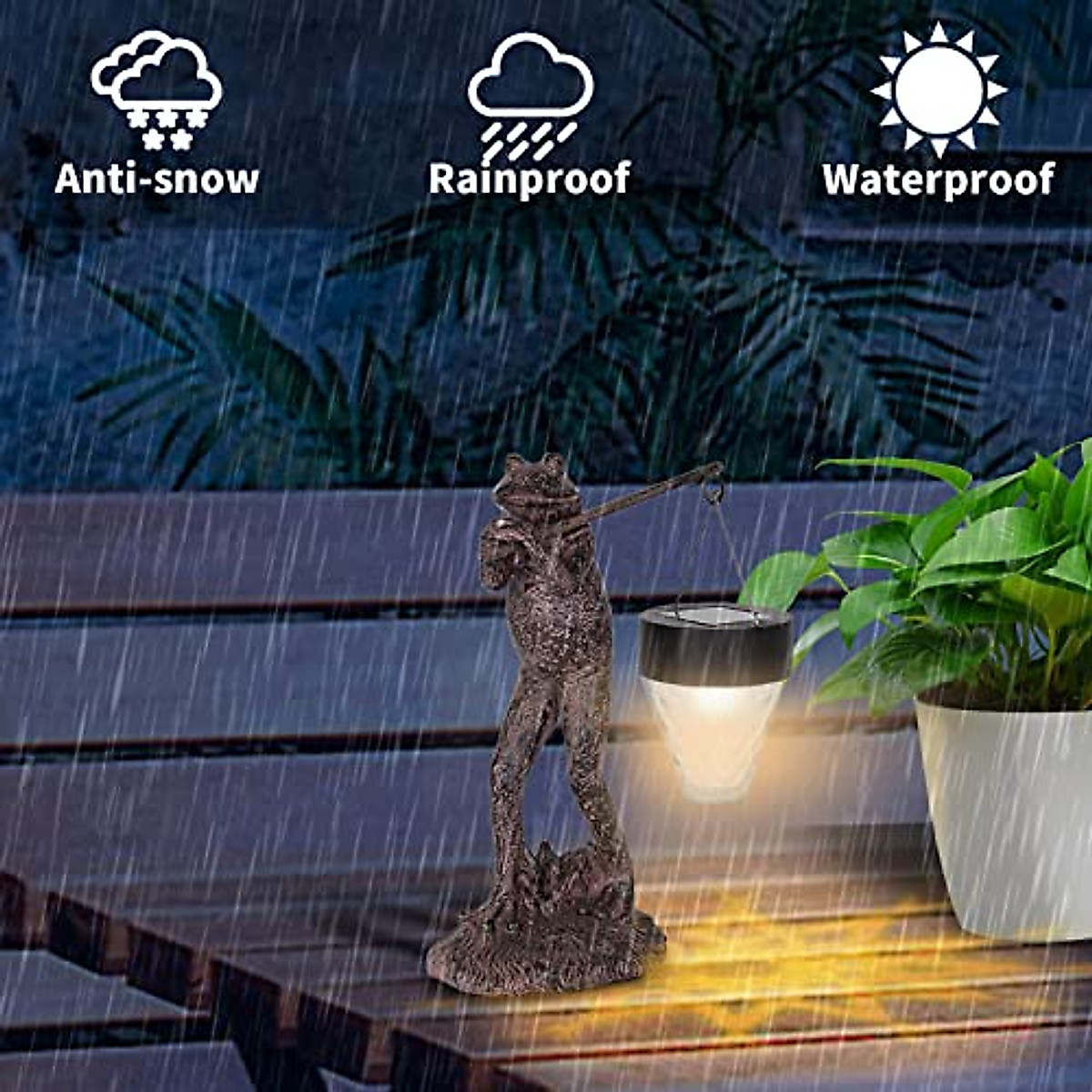 Garden Frog Statues Outdoor Decor with Waterproof Solar Frog Figurine Lights for Patio Yard Lawn Outdoor Decorations 6.6"