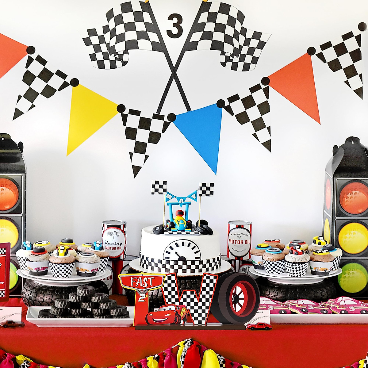 DYhuiyia Race Two Table Centerpieces - Race Car Two Fast Letter Sign Curious Wooden Table Decoration Let’s Go Racing Car Party Supplies Favors for 2nd Birthday Boys Kids Baby Shower Photo Booth Props