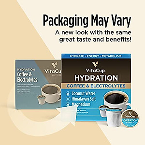VitaCup Hydration Coffee Pods, The First Coffee That Hydrates You w/ Electrolytes, Coconut Water, Pink Himalayan Salt, Magnesium, Medium Roast, Recyclable Single Serve Pod compatible w/ Keurig K-Cup Brewers, 18 Ct