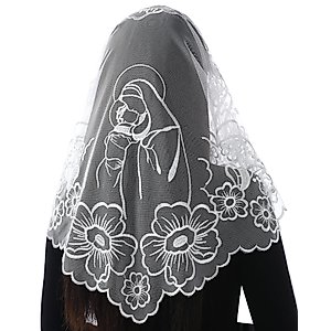 Bozidol Chapel Mantilla Christian Latin Mass Veils for Religious Prayer Orthodox Lace Head Covering Veil with Gift Box (White)