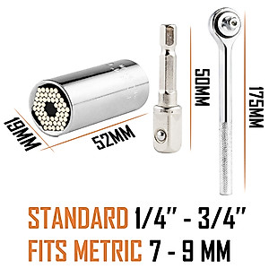 Universal Socket Gifts for Men, Owlbbabies 3Pcs Multi-function Universal Socket Wrench Set with Bushing Ratchet Wrench, Power Drill Adapter(7-19mm), Gadgets Gifts for Men/Dad/Husband/DIY Handyman