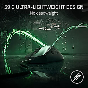 DeathAdder V3 Wired Gaming Mouse: 59g Ultra Lightweight - Focus Pro 30K Optical Sensor - Fast Optical Switches Gen-3 - 8K Hz HyperPolling - 6 Programmable Buttons - Ergonomic - Speedflex Cable - Black
