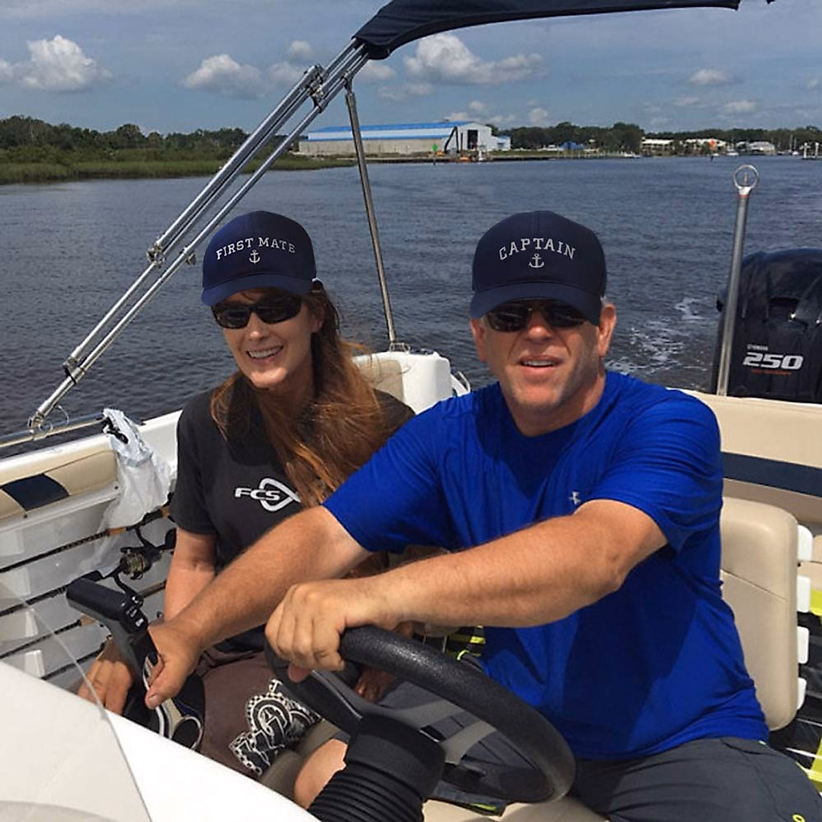 Captain Hat & First Mate | Matching Skipper Boating Baseball Caps | Nautical Navy Marine Sailor Hats (Navy)
