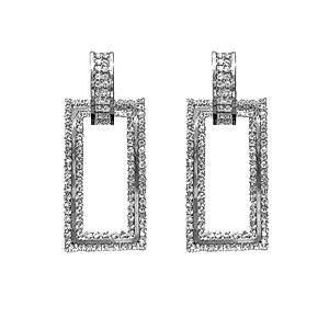 KaFu Fashion Statement Long Drop Earrings Boho Large Metal Rectangle Geometric Dangle Earrings Gorgeous Geometric Rhinestone jewelry Gift For Women (silver)