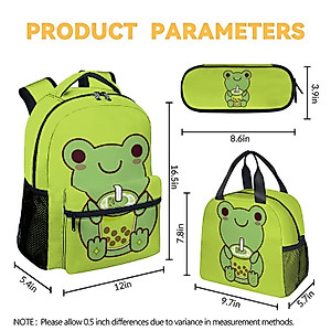 COOPASIA Frog Backpack with Lunch Box and Pencil Case, 16 Inch Frog Theme Bookbag with Adjustable Straps, Durable, Lightweight, Large Capacity, School Backpack for Girls Women