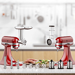 Gvode Meat Grinder and Slicer Shredder Attachment for KitchenAid Stand Mixer, Cheese Grater, Meat Grinder, Sausage Stuffer, Food Processor, 2Pcs Attachments for KitchenAid Mixer (Mixer not included)