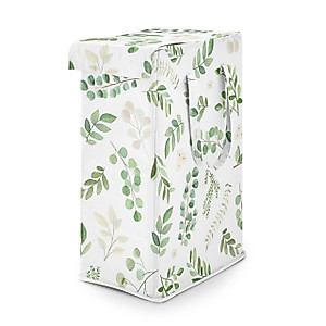 Sweet Jojo Designs Green Boho Floral Leaf Boy Girl Gender Neutral Laundry Hamper Foldable Dirty Clothes Basket with Handles Baby Nursery Kids Bedroom Teen Bathroom White Bohemian Watercolor Botanical