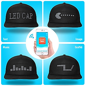 LIOVODE LED Hats,LED Caps Display Message Bluetooth Editable Cool Hat for Party Black