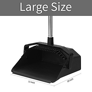 3-Pack Broom with Dustpan Combo Set, Commercial Broom and Dustpans, Large Brooms with 51'' Long Handle, Self-Cleaning Dust Pan Teeth for Home Hall Lobby Office Garage - Black