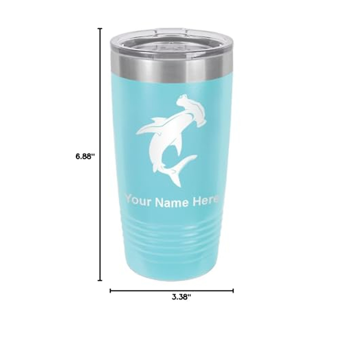 LaserGram 20oz Vacuum Insulated Tumbler Mug, Hammerhead Shark, Personalized Engraving Included (Light Blue)