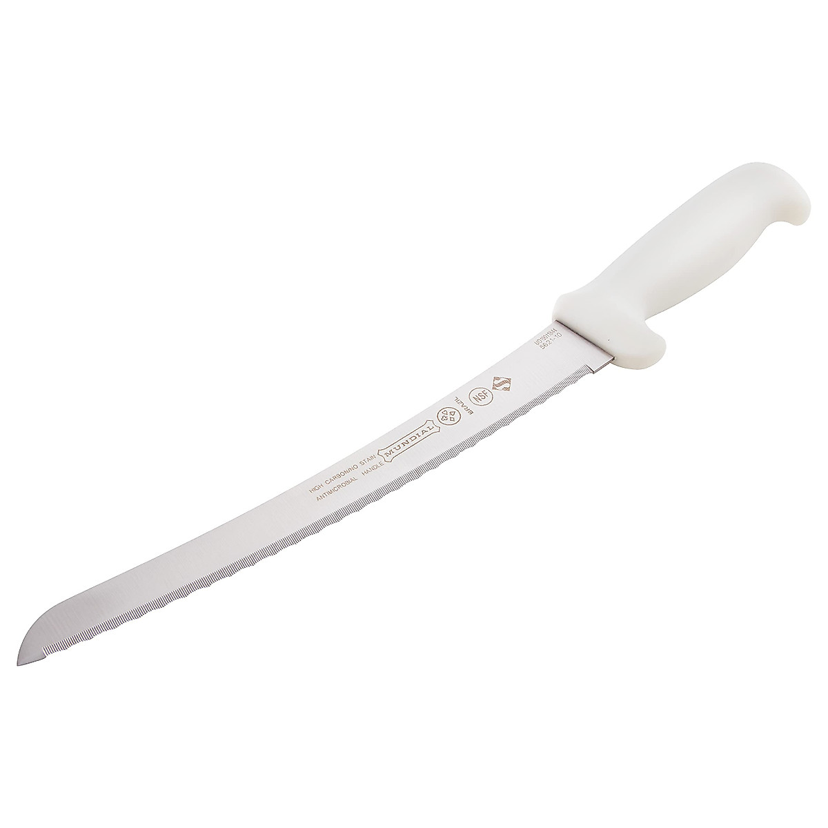 Mundial 5600 Series 10 in Curved Micro-Serrated Edge Bread Knife with White Handle