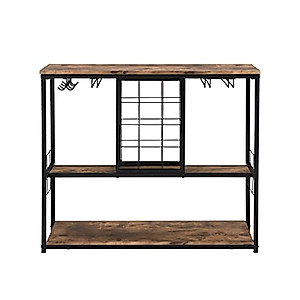 SEASD Industrial Wine Rack Table with Glass Stand Wine Cabinet with Storage Shelves
