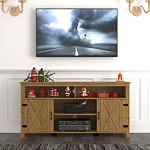YITAHOME Farmhouse TV Stand for TVs up to 65 Inch, Entertainment Center with Open Shelf & Adjustable Shelf, Rustic TV Media Console Table for Living Room, Barnwood, 59 Inch